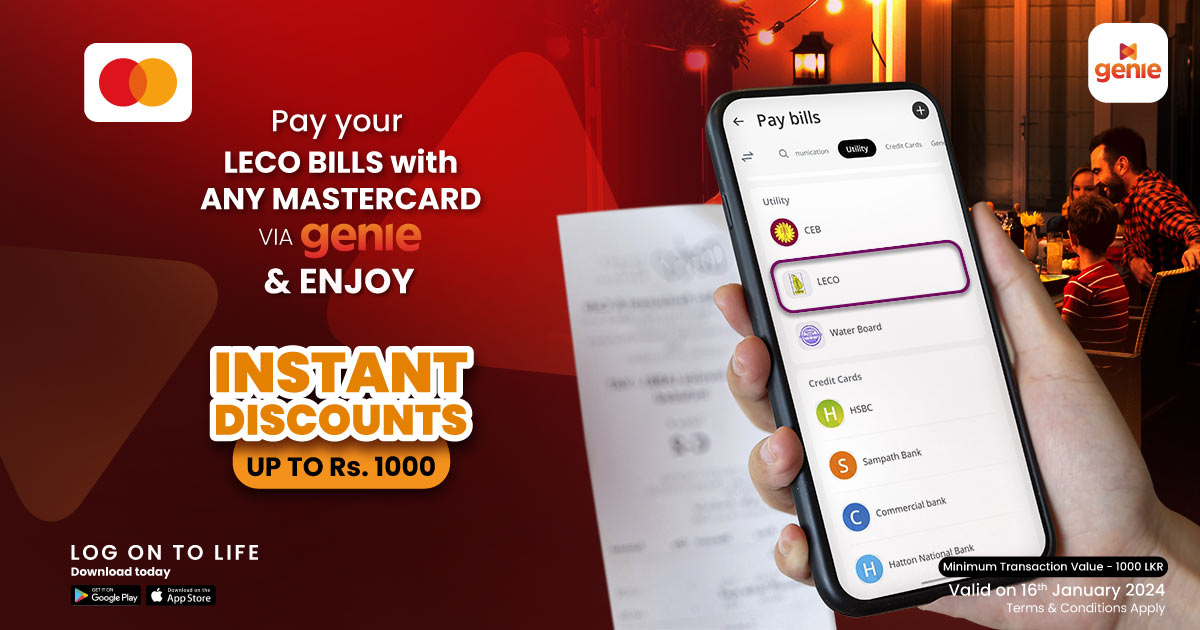 Pay LECO bills of Rs.1000/- or more via genie and enjoy discounts ...