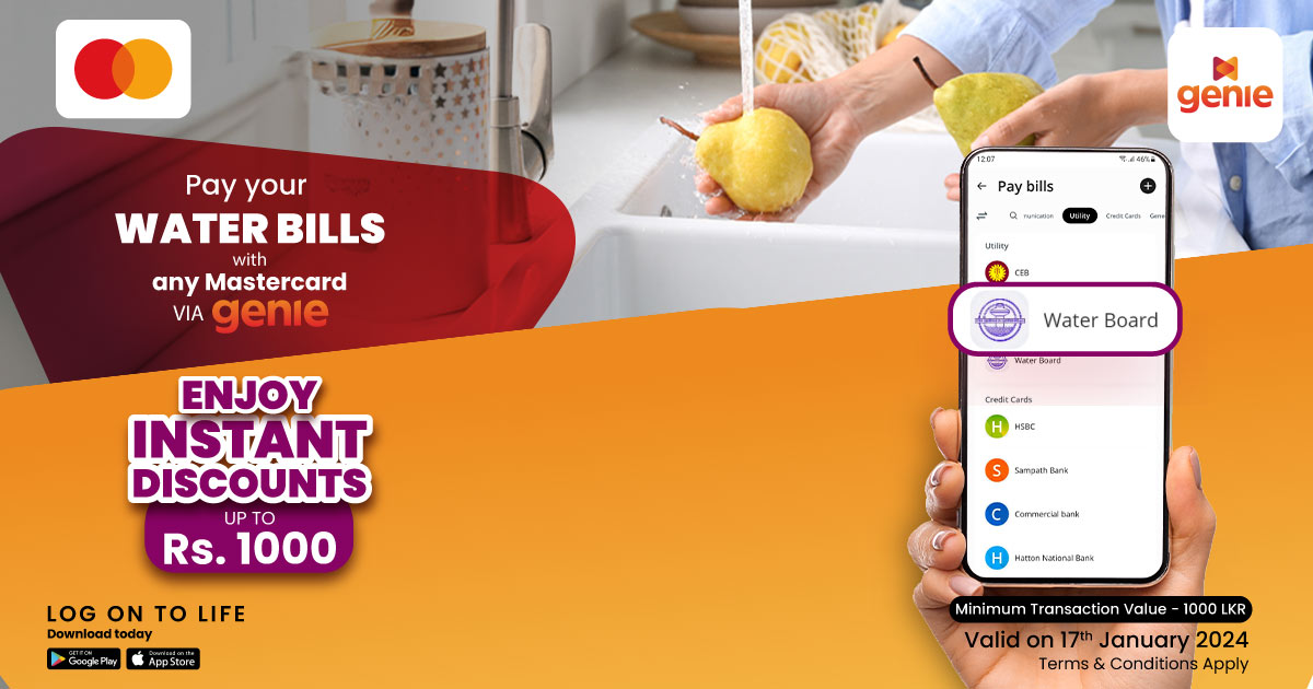 Pay water bills of Rs.1000/- or more via genie and enjoy discounts ...