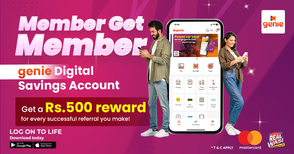 Earn Rs.500/- by introducing friend to genie Digital Savings Account ...