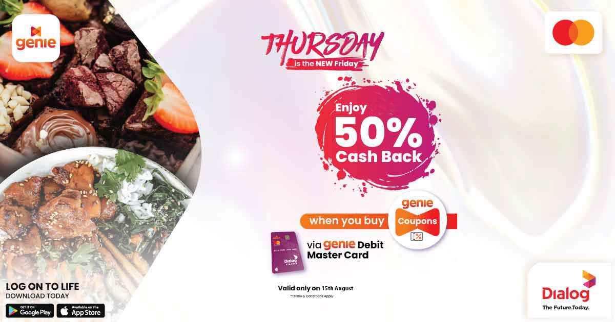 “Thursday is the NEW Friday” 50% cash back when you buy genie coupons ...